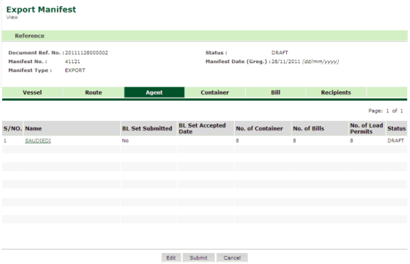 Viewing Export Manifest Details