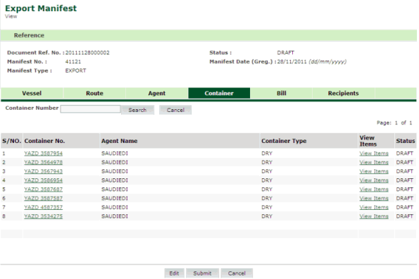 Viewing Export Manifest Details